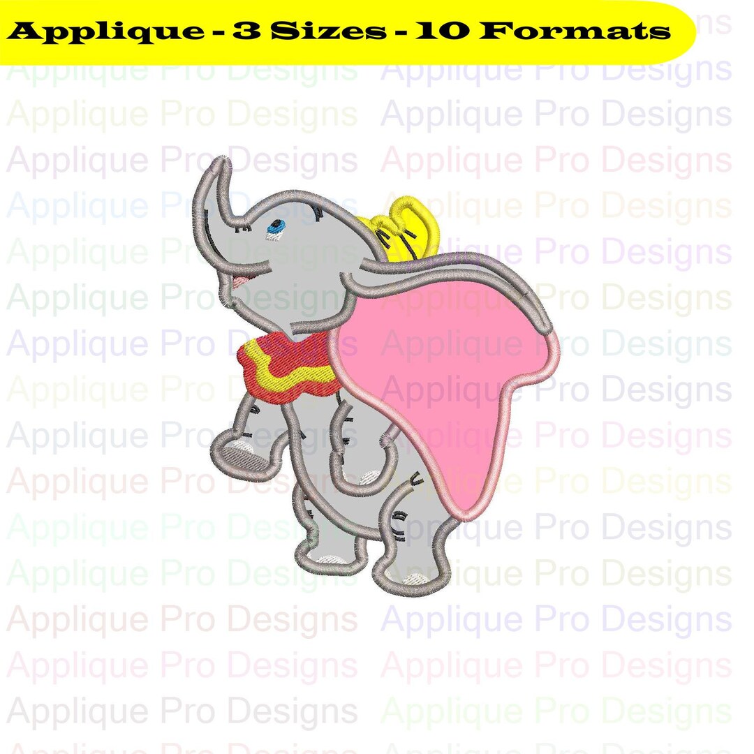 Dumbo Elephant Stand up Applique Design 3 Sizes - 10 Formats - Instant ...