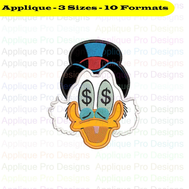 Scrooge Face Money Ducktales Applique Design 3 Sizes - 10 Formats ...