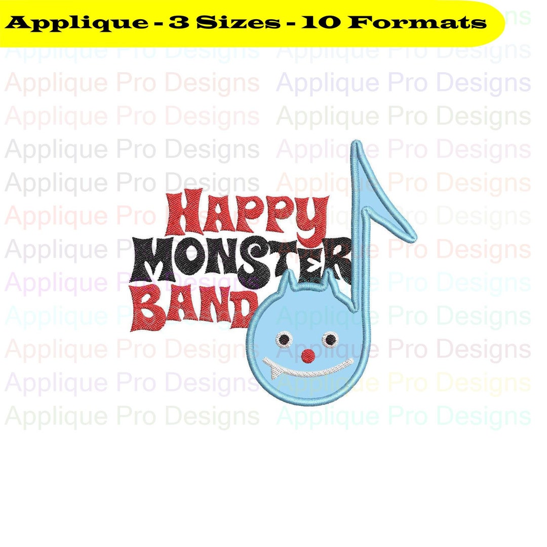 Happy Monster Band Logo Applique Design 3 Sizes - 10 Formats - Instant ...
