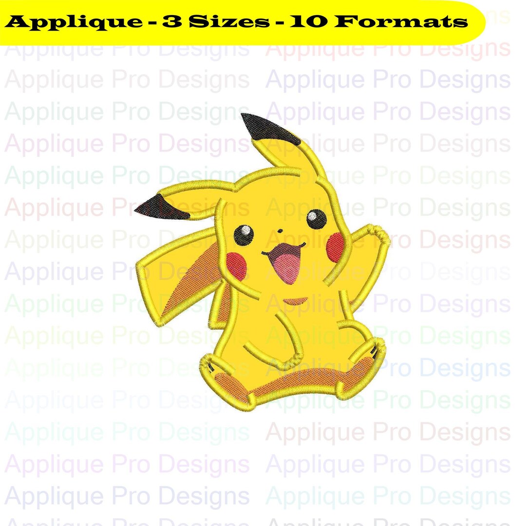 Pikachu Pokemon 2 Applique Design 3 Sizes - 10 Formats - Instant ...