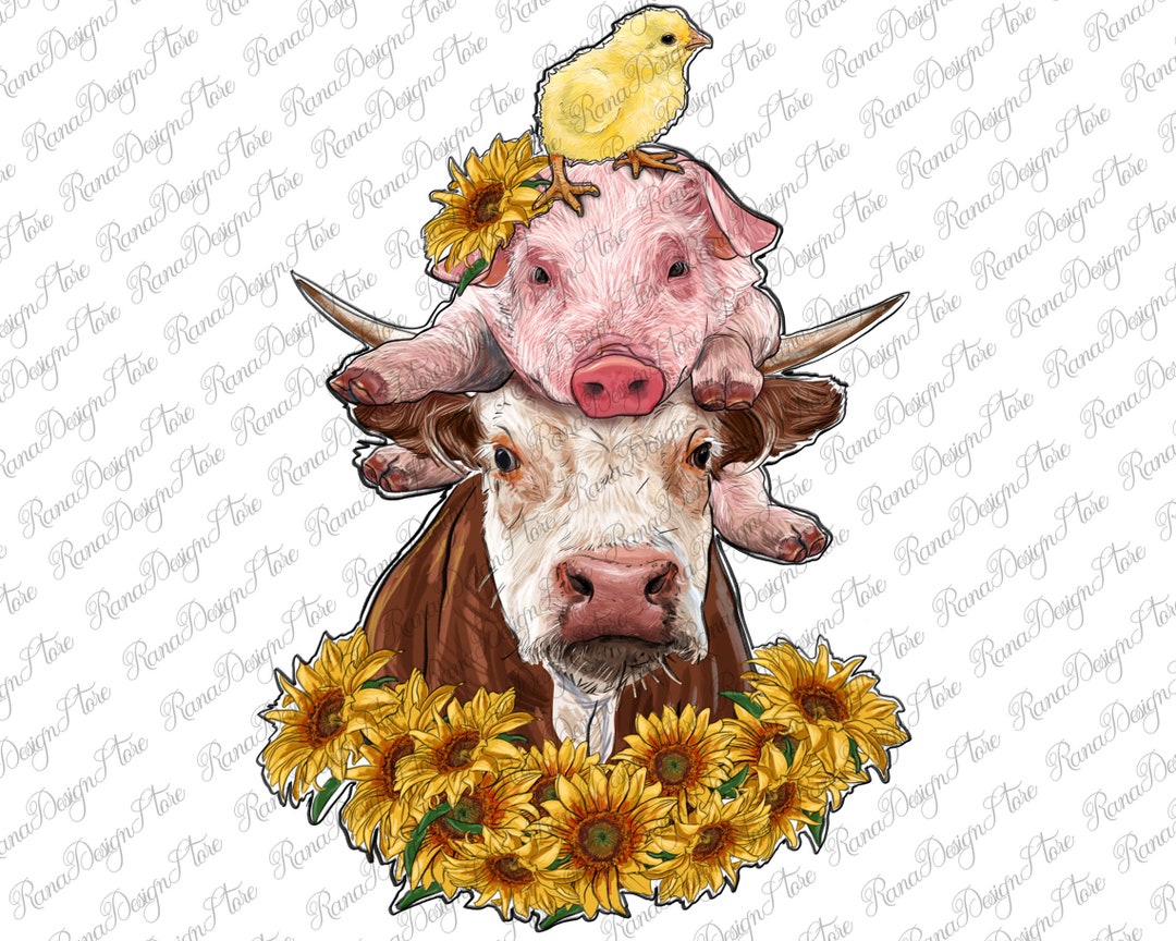 Sunflower Cow and Pig Png Sublimation Design, Cow and Pig Png, Pig and ...