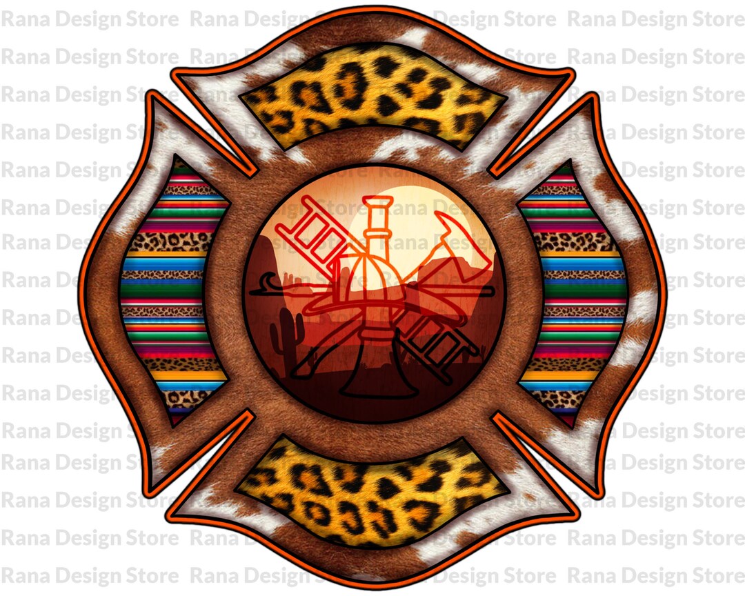 Firefighter Handdrawing Western Logo PNG Sublimation Design, Leopard ...