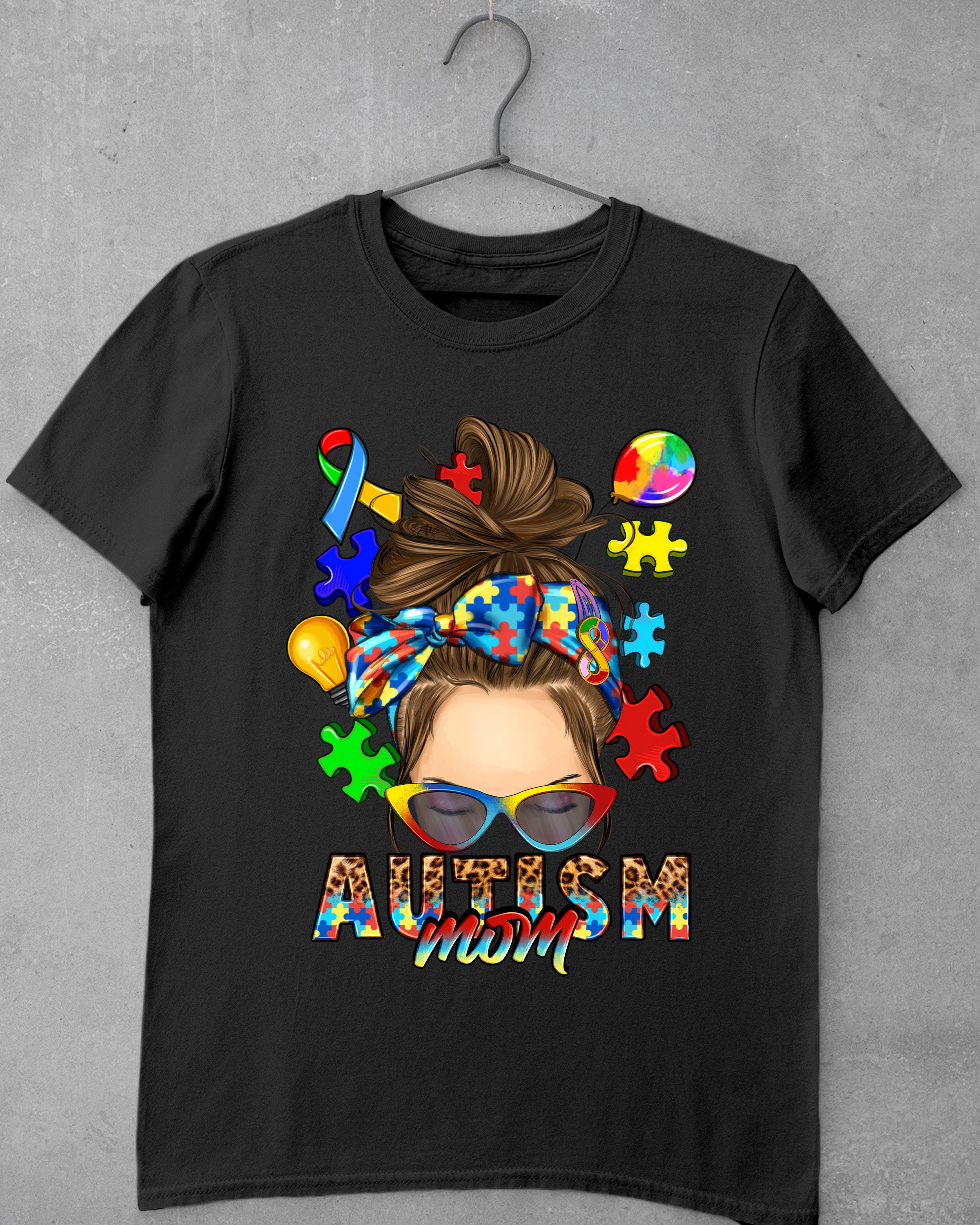 Messy Bun Autism Mom Png Sublimation Design Download, Autism Awareness ...