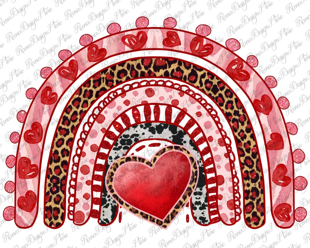 Valentine's Day Rainbow With Heart Png Sublimation Design Downloads ...
