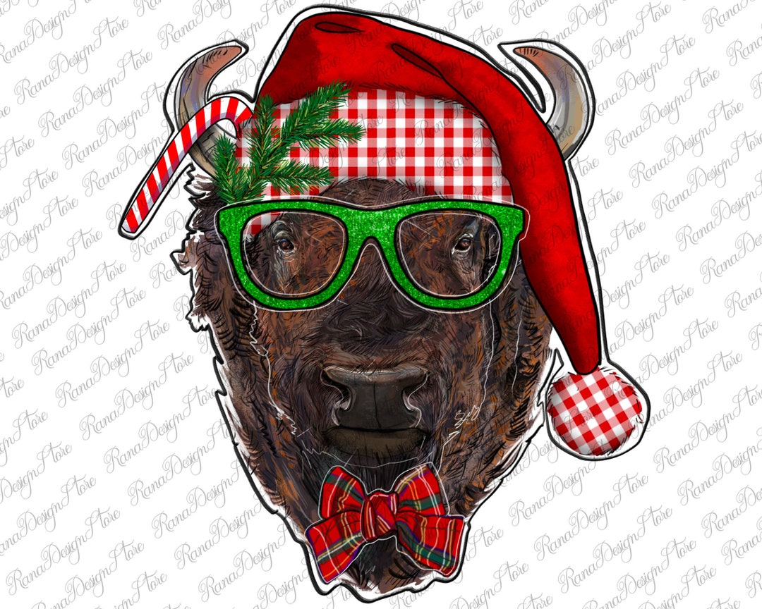 Christmas Bison With Glasses Png Sublimation Design, Christmas Bison ...