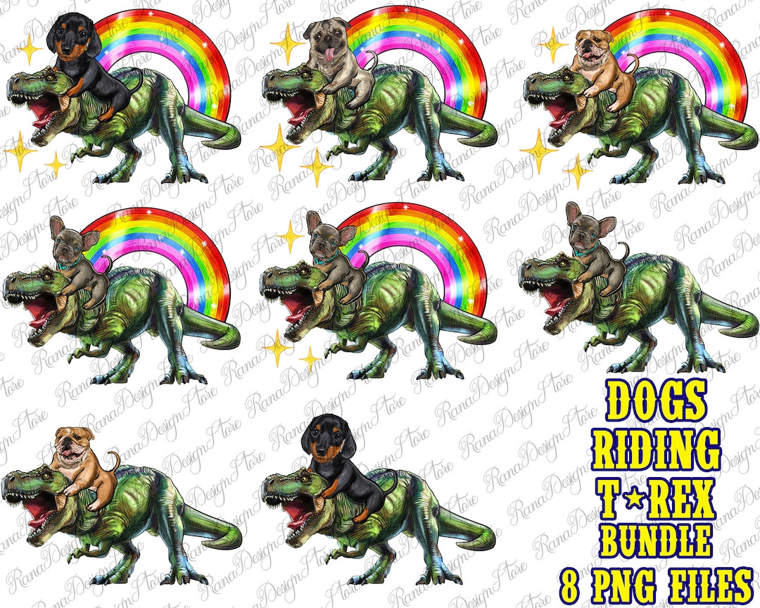 Dogs Riding T-rex 8 Png Bundle Sublimation Design,western Animals Png,t ...