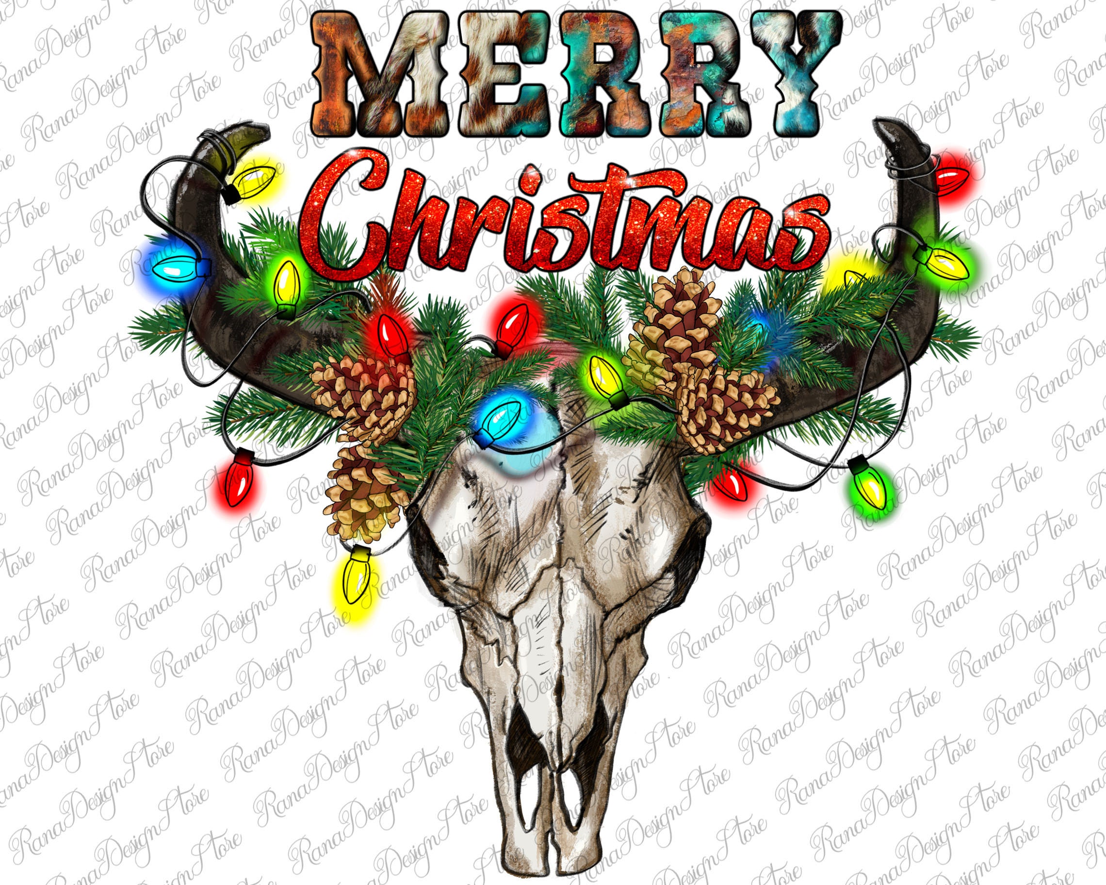 Merry Christmas Bull Skull Png Sublimation Design, Christmas Bull Skull ...