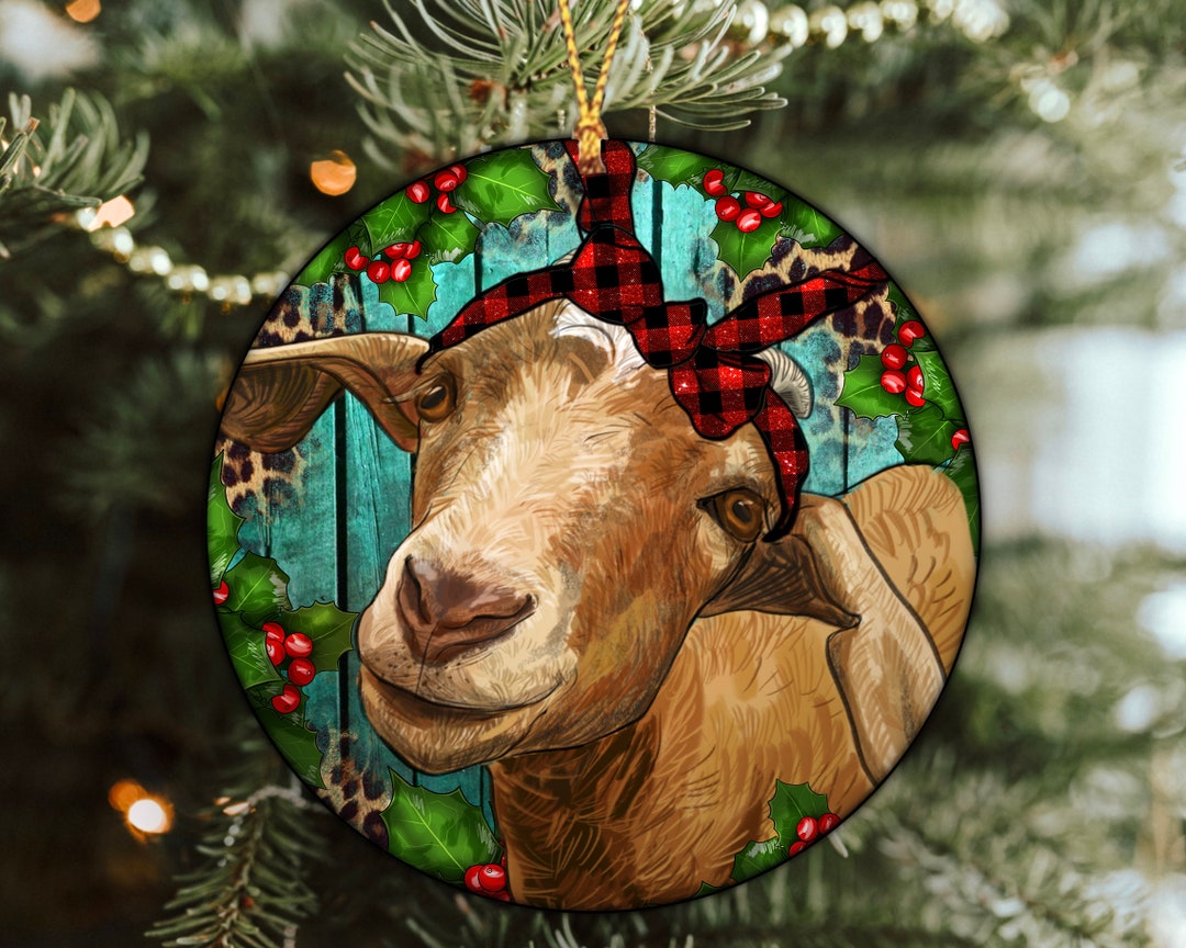 Farm Goat Christmas Ornament Png, Western Christmas Ornament Png, Round ...