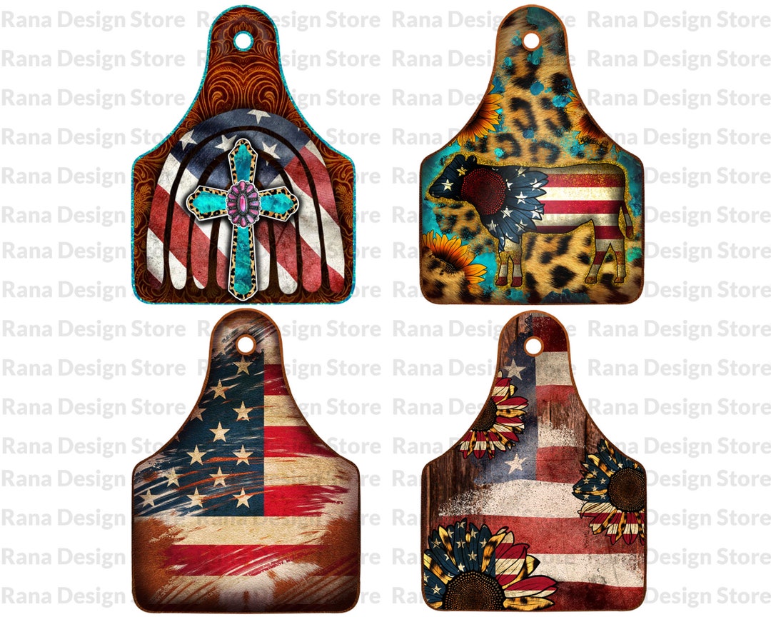 USA Flag Cow Tag Bundle, Distressed United States Flag Cattle Tag ...