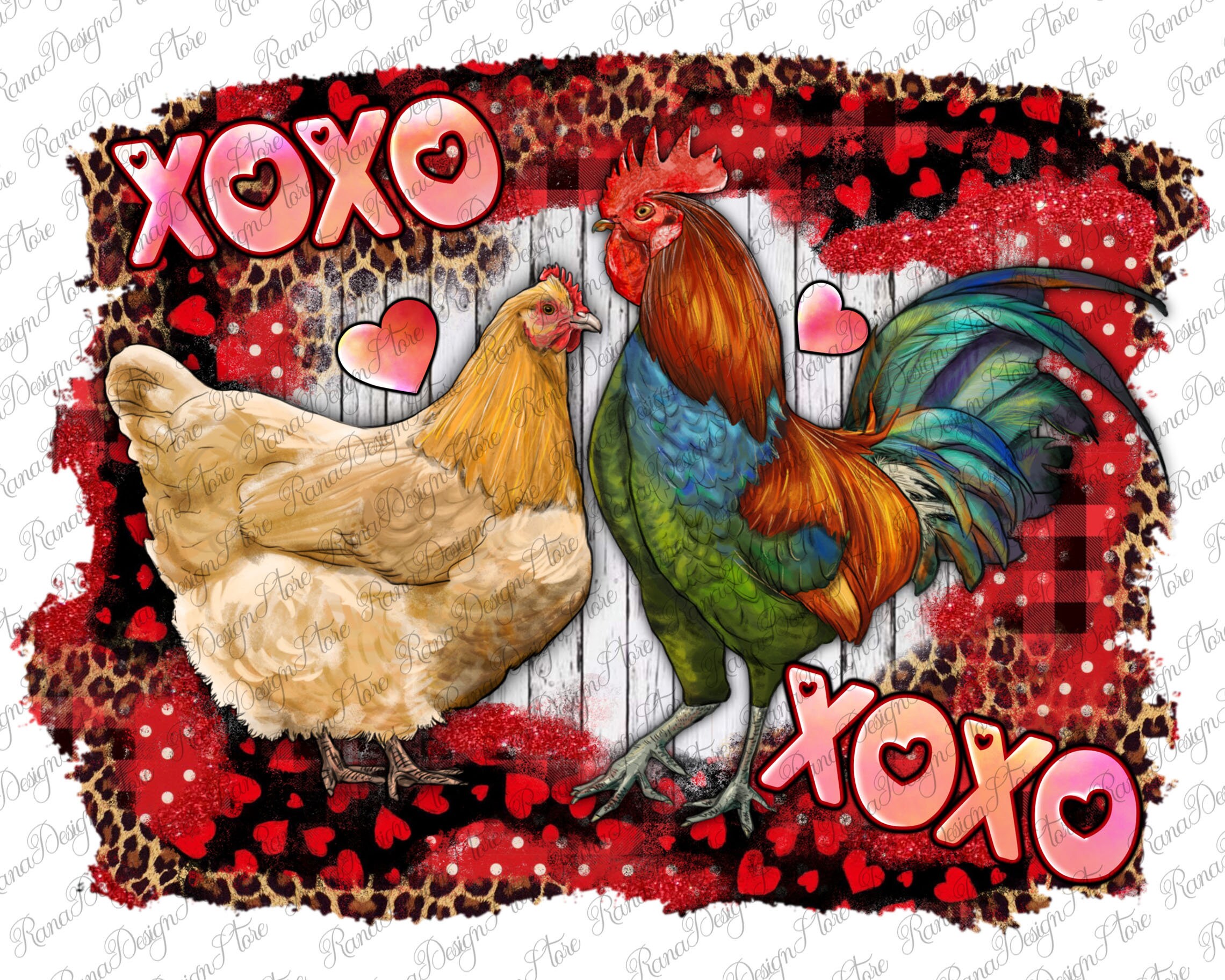 XOXO Rooster and Chicken Pngvalentine Day Pngxoxo Valentines - Etsy