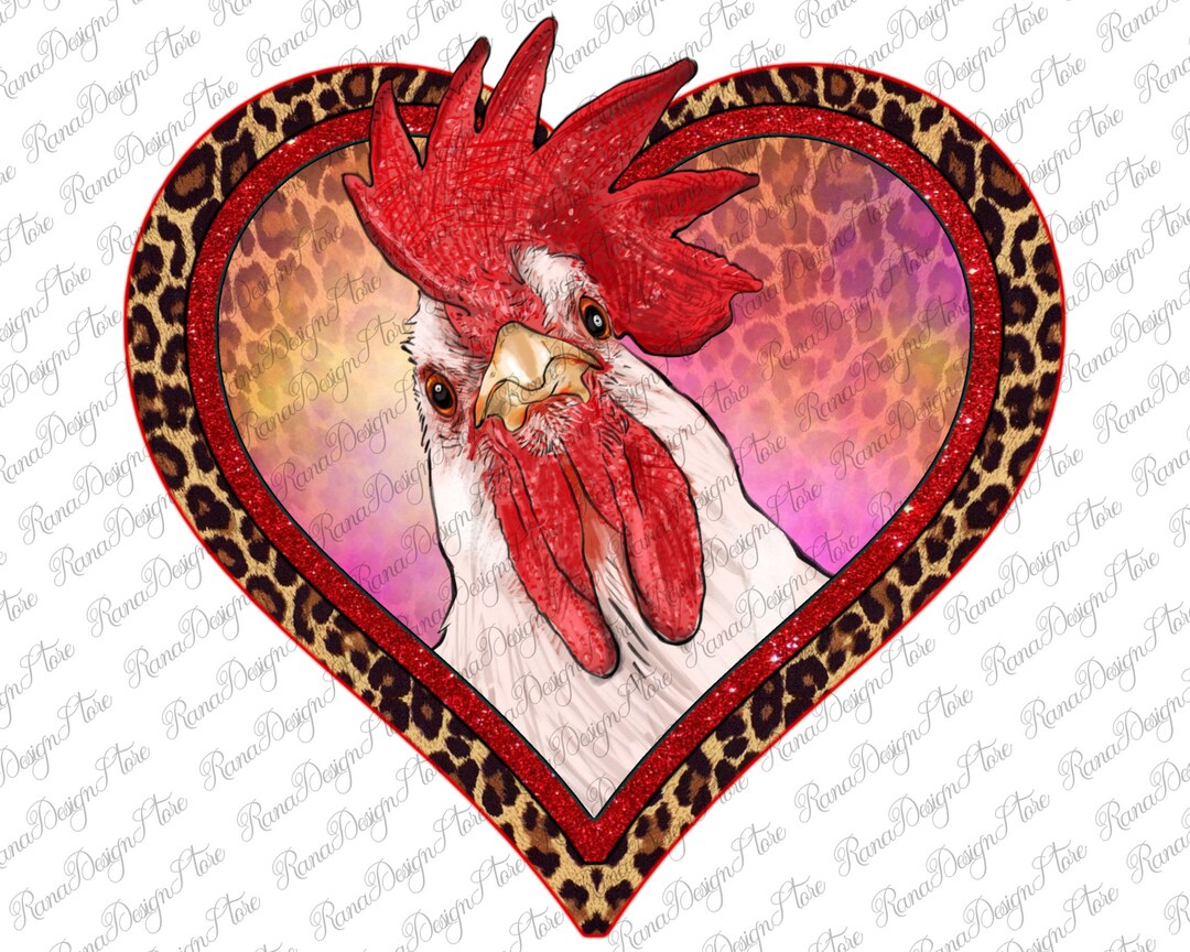 Valentine's Day Rooster With Leopard Heart Png Sublimation Design ...