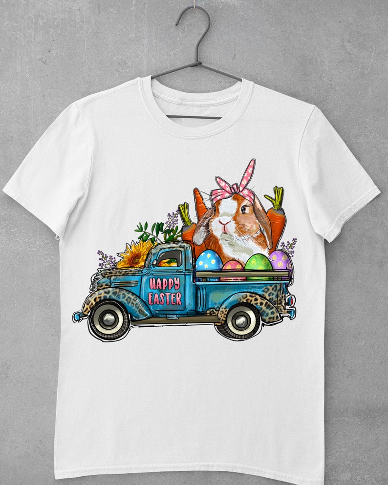 Happy Easter Truck With Bunny Eggs and Carrot Png, Hand Drawing Rabbit ...