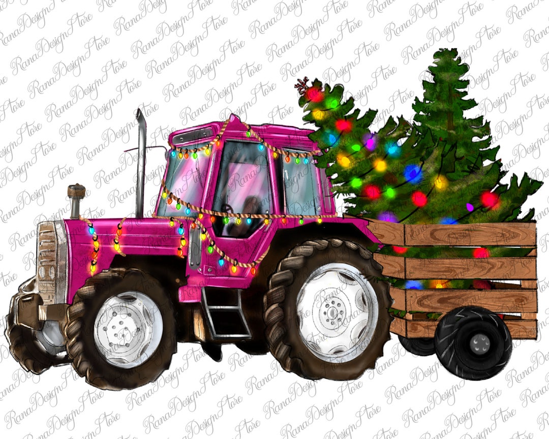 Pink Christmas Farm Tractor Png Sublimation Design, Pink Tractor Png ...