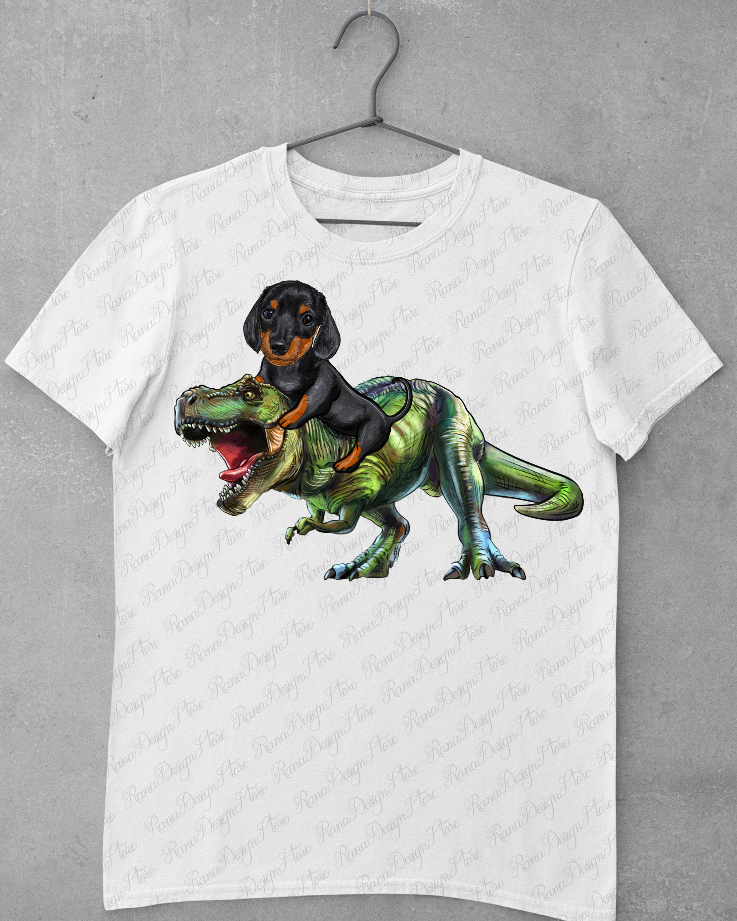 Dachshund Puppy Riding T-rex Dinosaur Sublimation Design, Dachshund ...