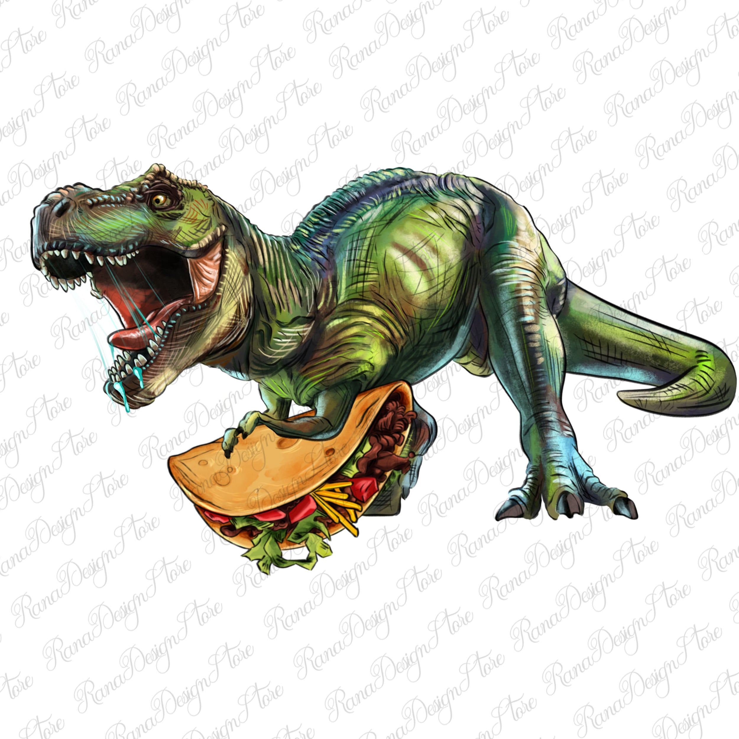 T-rex Dinosaur Holding a Taco Png Sublimation Design Download, Hand ...