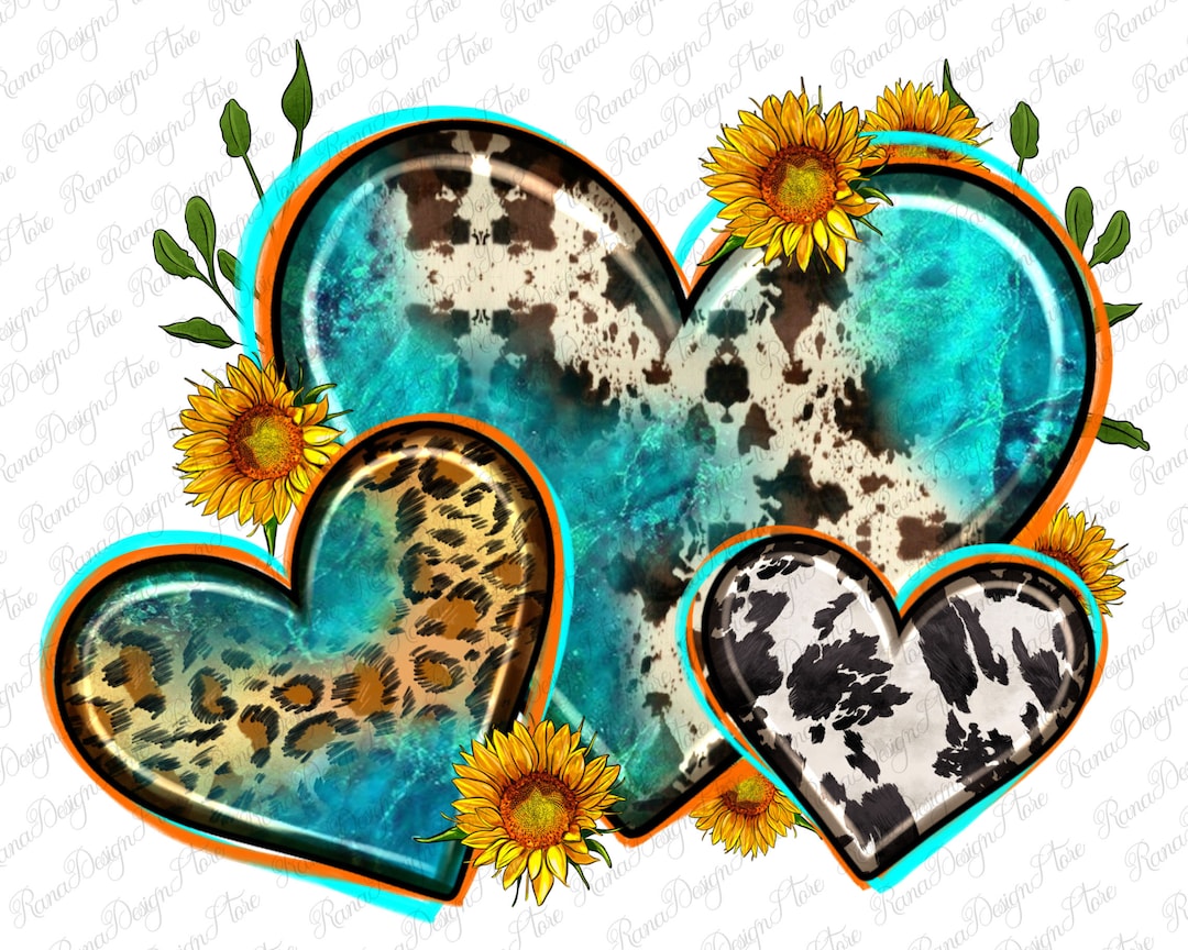 Western Leopard Cowhide Hearts Png Sublimation Design Download ...