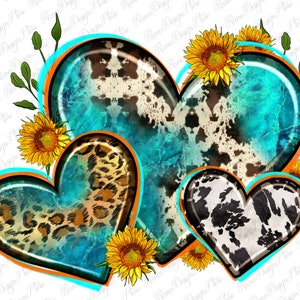 Western Leopard Cowhide Hearts Png Sublimation Design Download ...