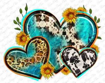 Turquoise Western Heart With Horseshoe Png Sublimation Design Download ...