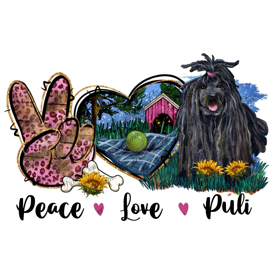 Peace Love Puli Dog Png Sublimation Design Download, Peace Love Png ...
