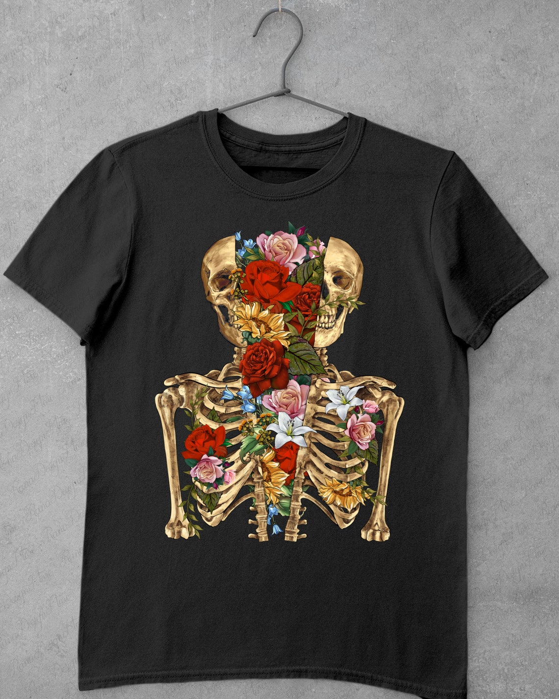 Flower Skeleton Png Sublimation Design, Hand Drawn Skeleton Png, Flower ...