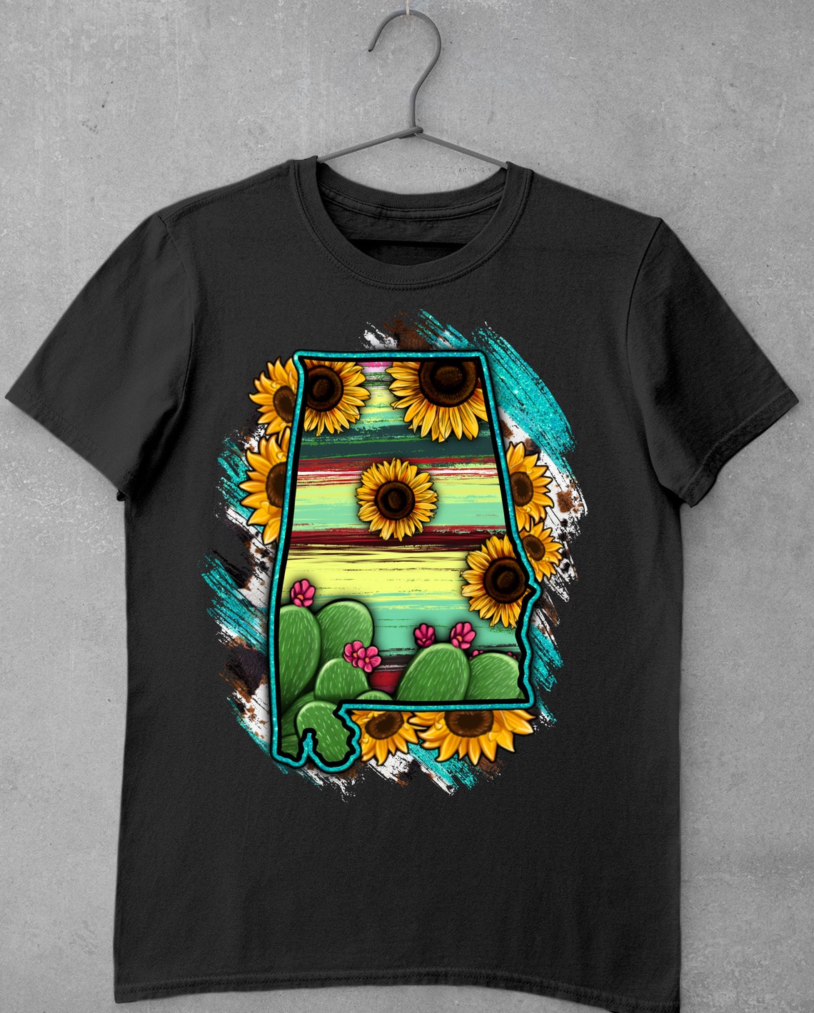 Alabama Map Png Sunflower And Cactus Alabama Map Design | Etsy