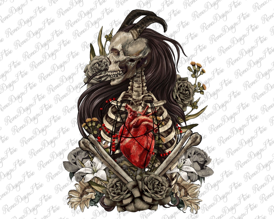 Floral Skeleton Png Sublimation Design, Hand Drawn Skeleton Png, Floral ...