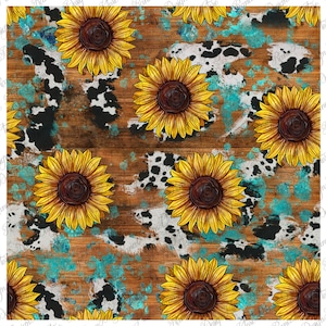 Western Sunflowers Turquoise Cowhide Seamless Background Png ...