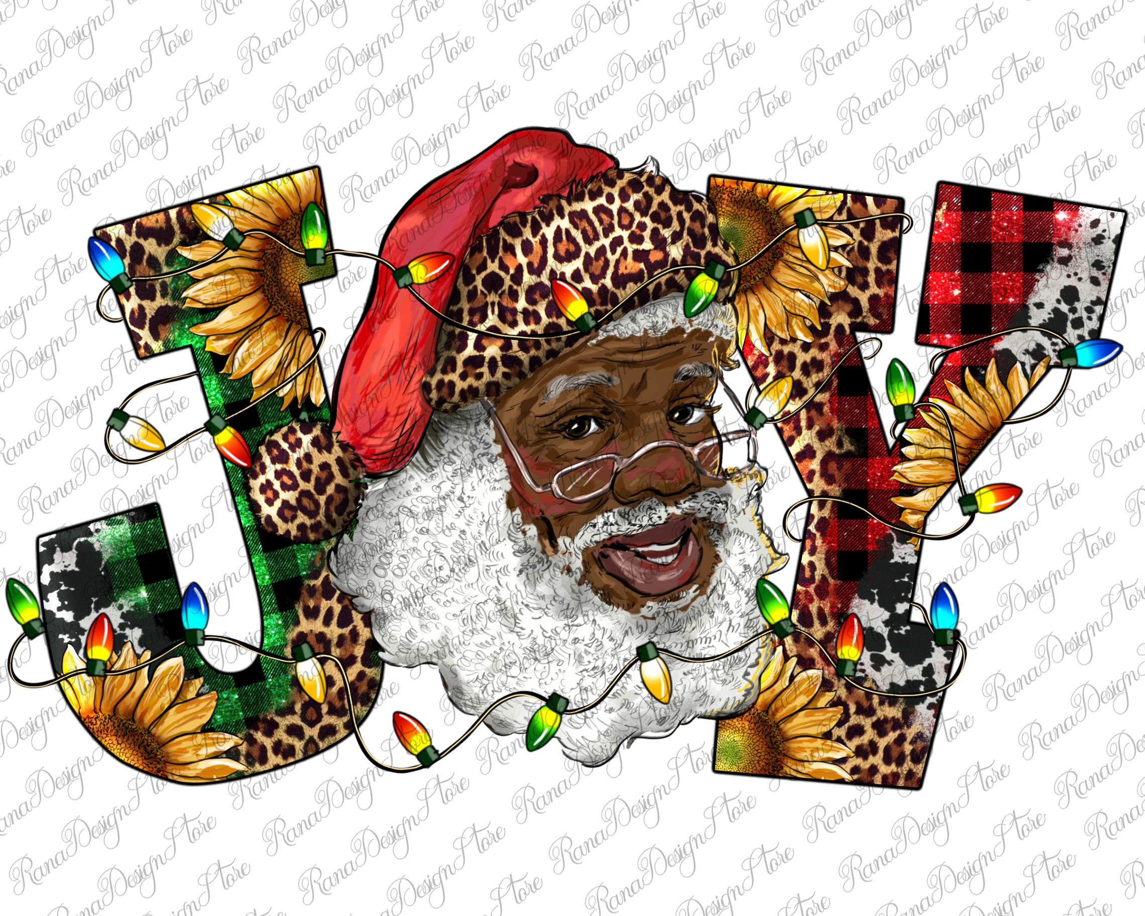 African American Santa Joy With Sunflowers Png Christmas Joy - Etsy