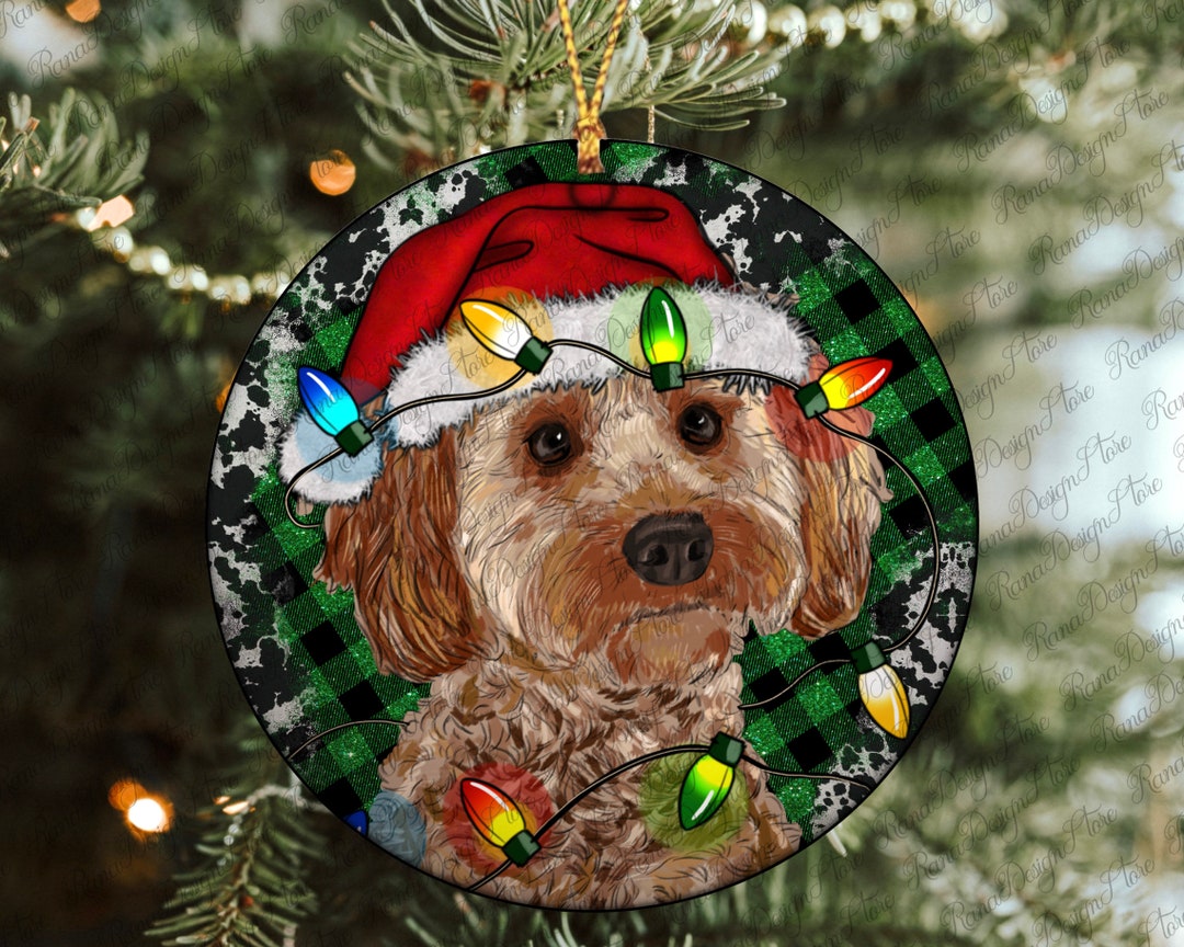 Cockapoo Santa Hat and Christmas Tree Ornament Png, Western Christmas ...