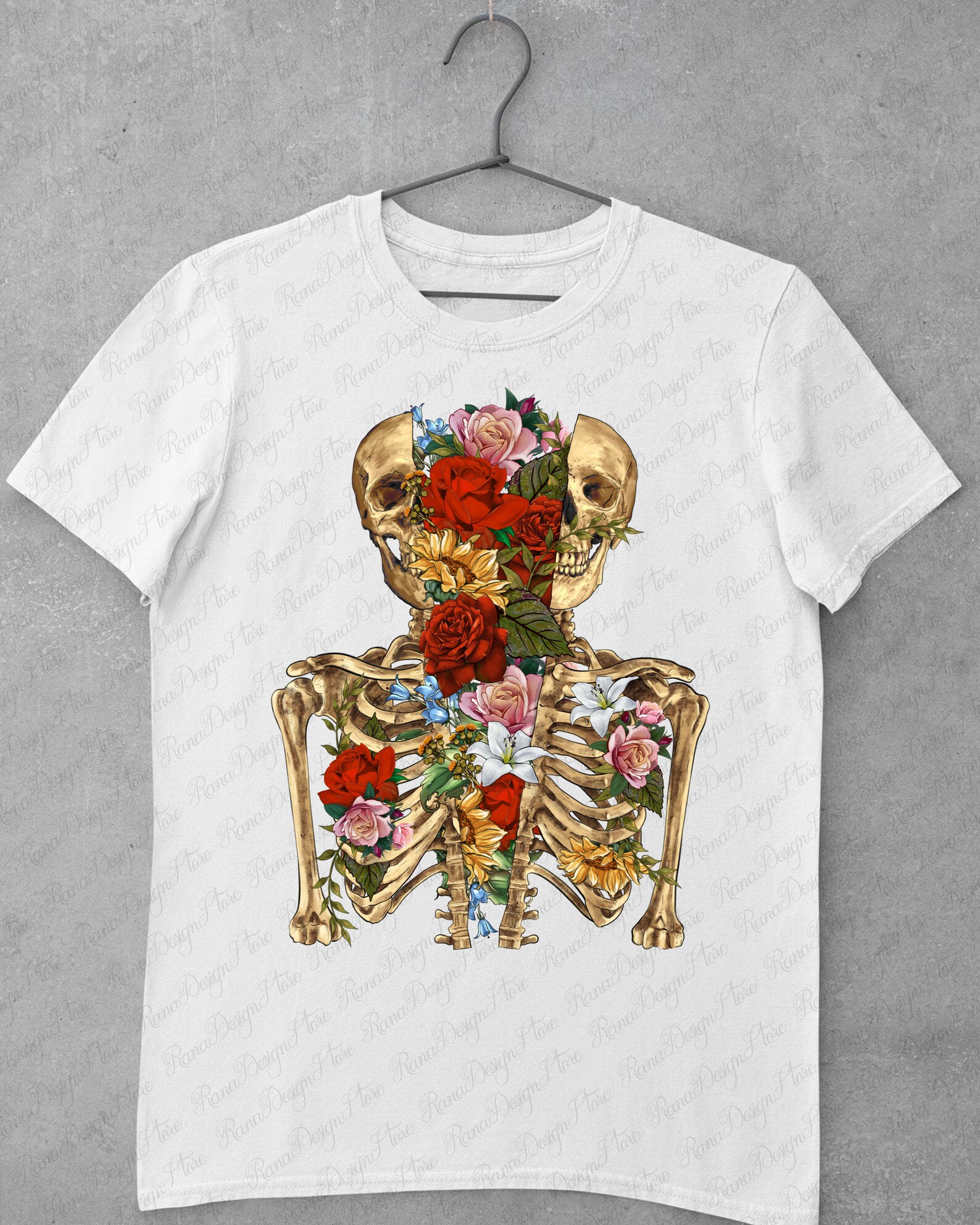 Flower Skeleton Png Sublimation Design, Hand Drawn Skeleton Png, Flower ...