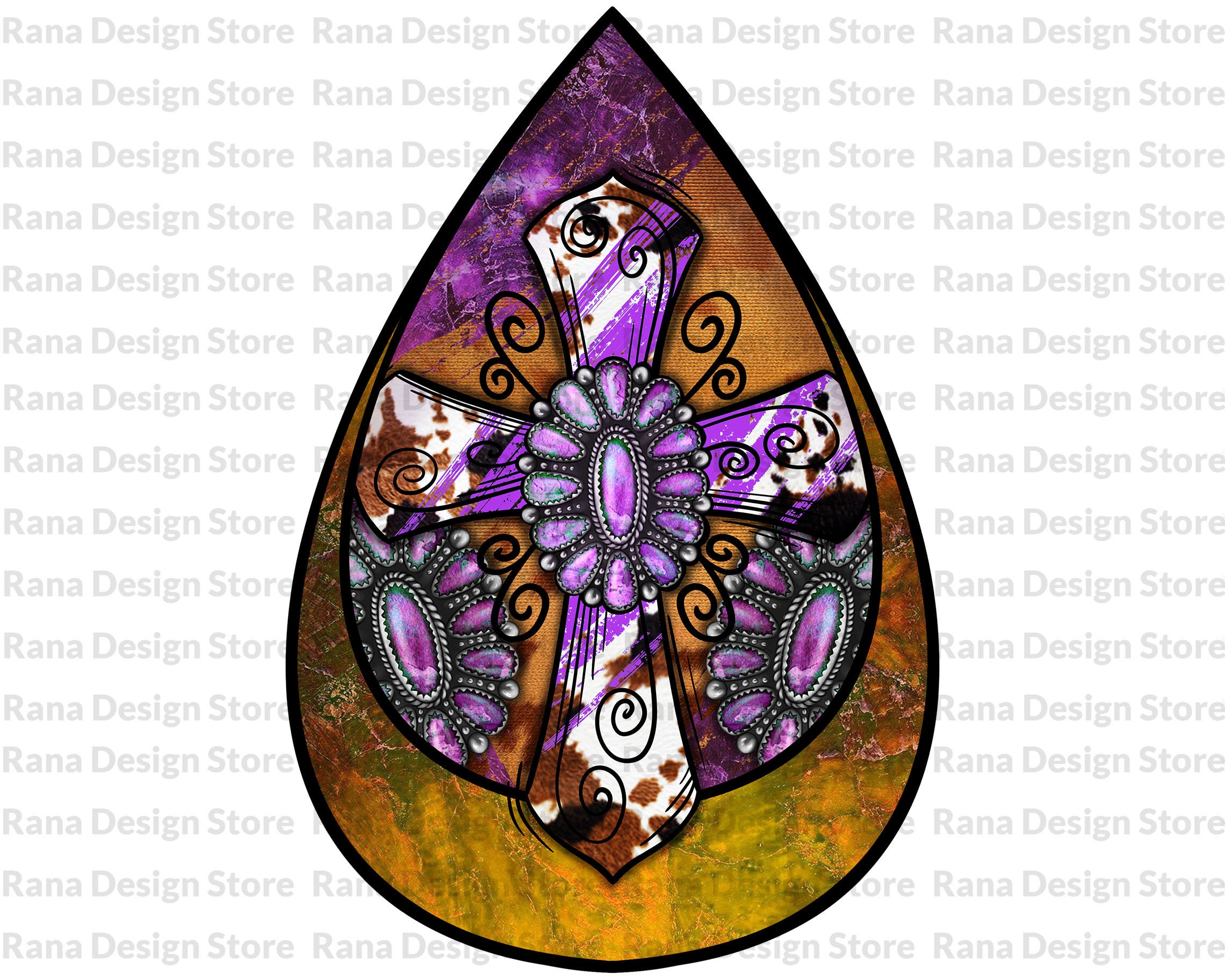 Western Teardrop Cross Earring Design Bundle, Cowhide, Turquoise ...