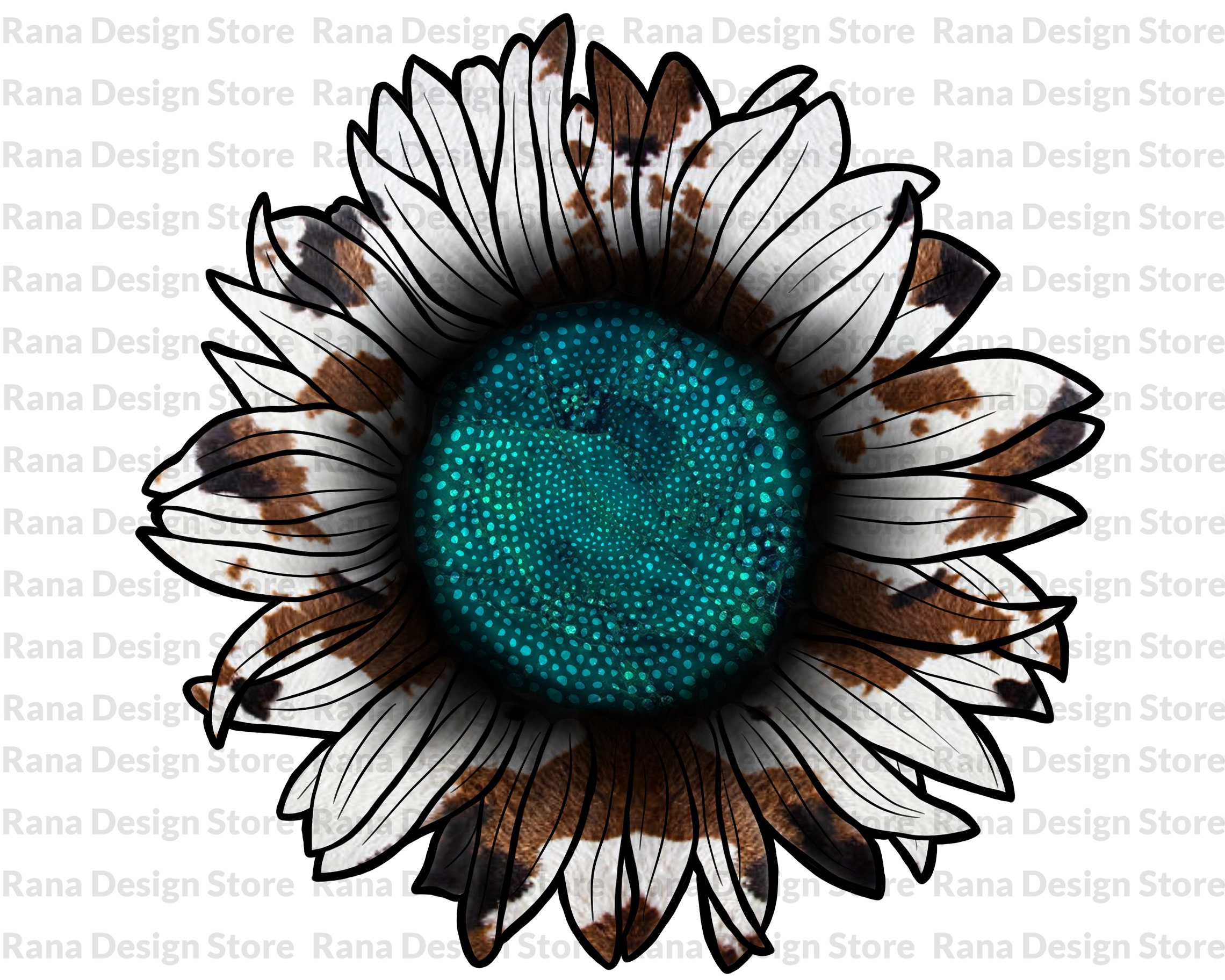 Turquoise Cowhide Sunflower Png Cowhide Turquoise Print | Etsy