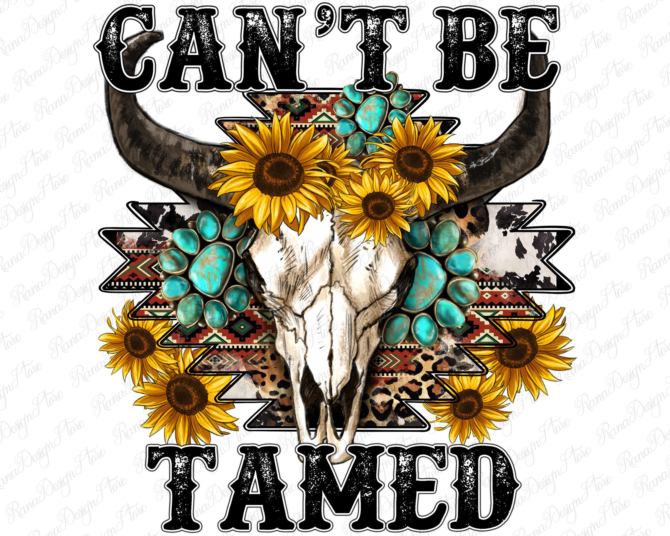 Can't Be Tamed Bull Skull Png Sublimation Design Download, Western Bull ...