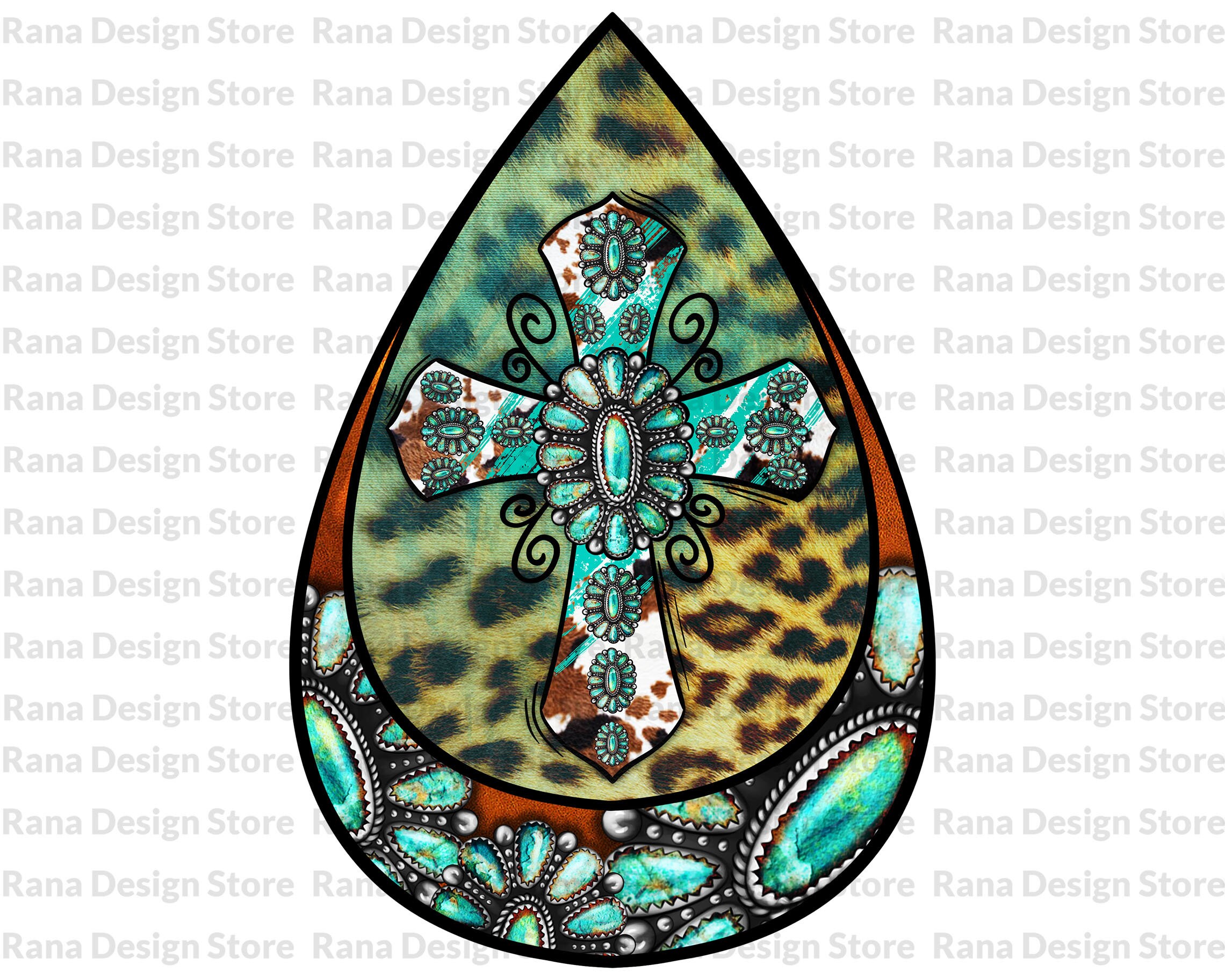 Western Teardrop Cross Earring Design Bundle, Cowhide, Turquoise ...