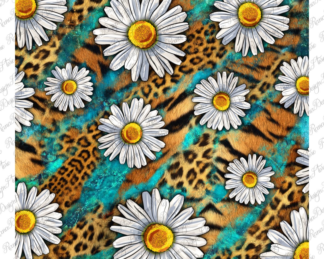 Leopard and Tiger Daisy Tumbler Png Sublimation Design, 20oz Skinny ...