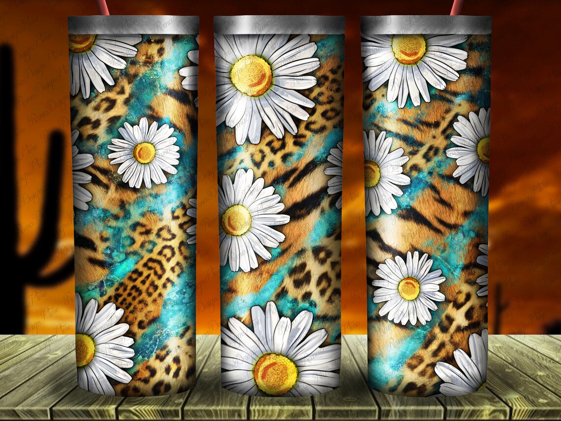 Leopard and Tiger Daisy Tumbler Png Sublimation Design, 20oz Skinny ...