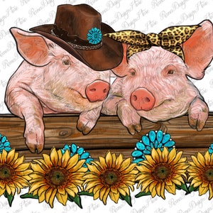 Western Sunflower Turquoise Pig Sublimation Design,sunflower Png,pig ...