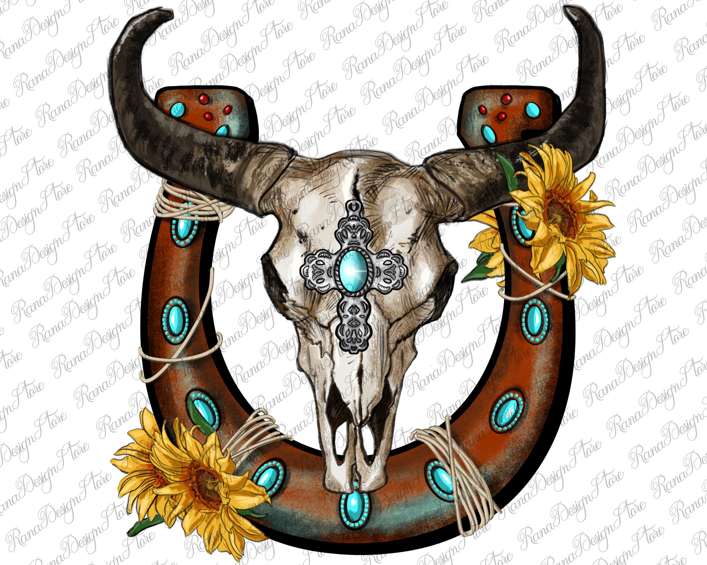 Western Bull Skull Horseshoe Png Sublimation Design Bull - Etsy