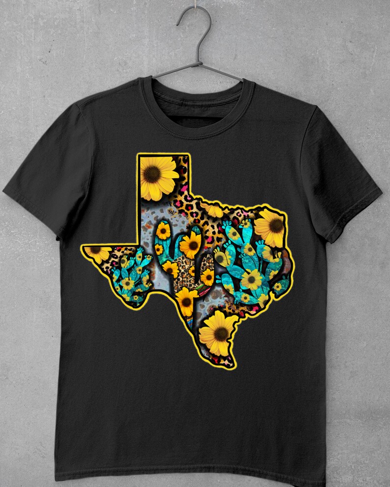 Sunflower and Cactus Texas Map Designtexas Mapsunflower | Etsy