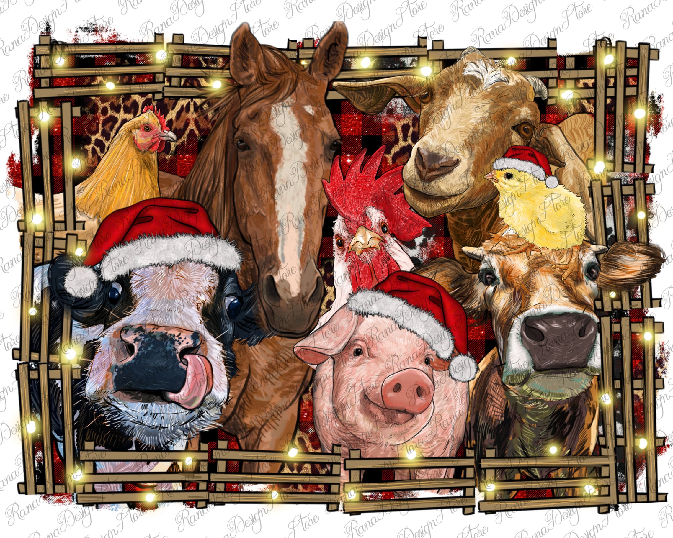Christmas Farm Animals Drawing
