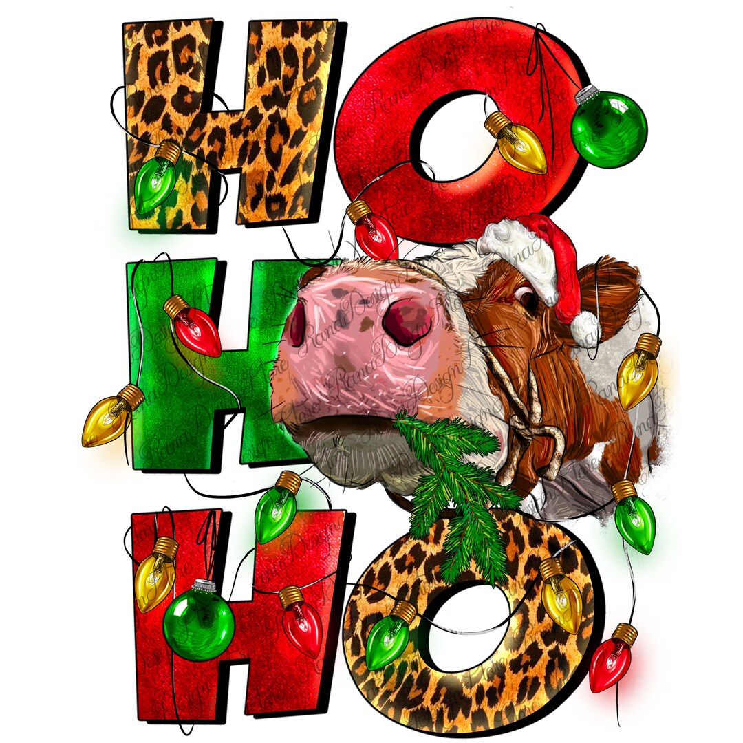 Christmas Ho Ho Ho Simmental Cow Png Sublimation Design Download ...
