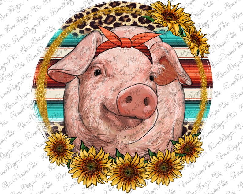 Turquoise Sunflower Serape Pig Png Sublimation Design,serape Pig Png ...