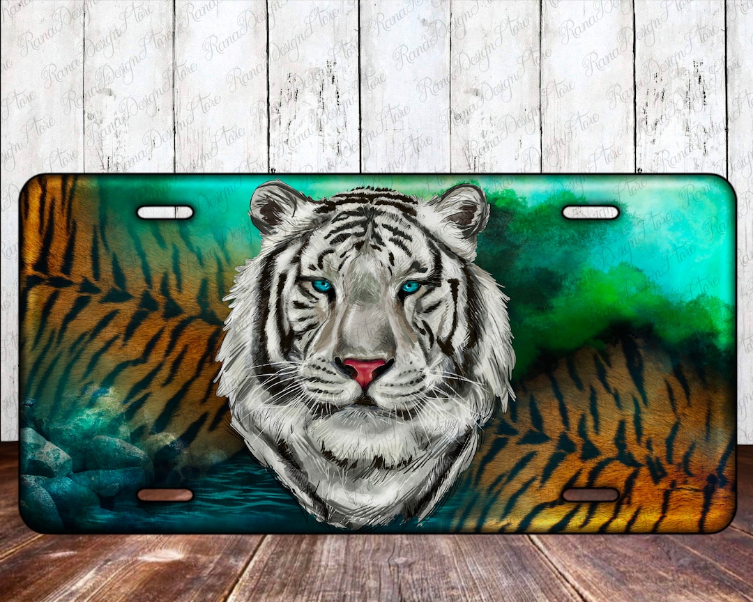 White Tiger Forest License Plate Sublimation Design, Tiger License ...