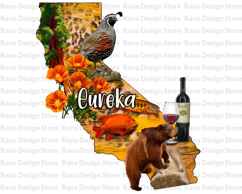 Eureka California State Motto Map Sublimation Design | Etsy