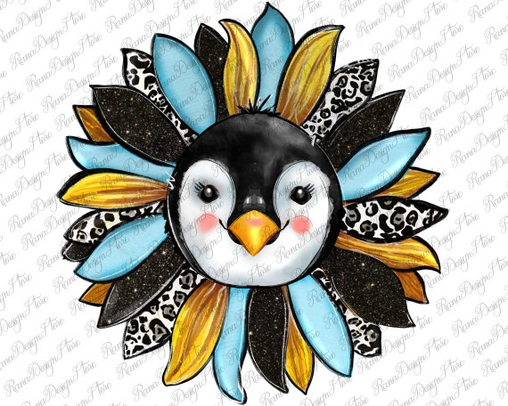 Penguin Sunflower Png Sublimation Design Penguin Png Penguin | Etsy