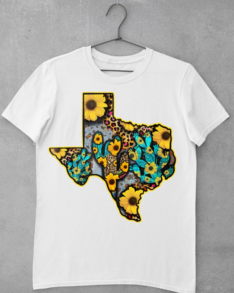 Sunflower and Cactus Texas Map Designtexas Mapsunflower | Etsy