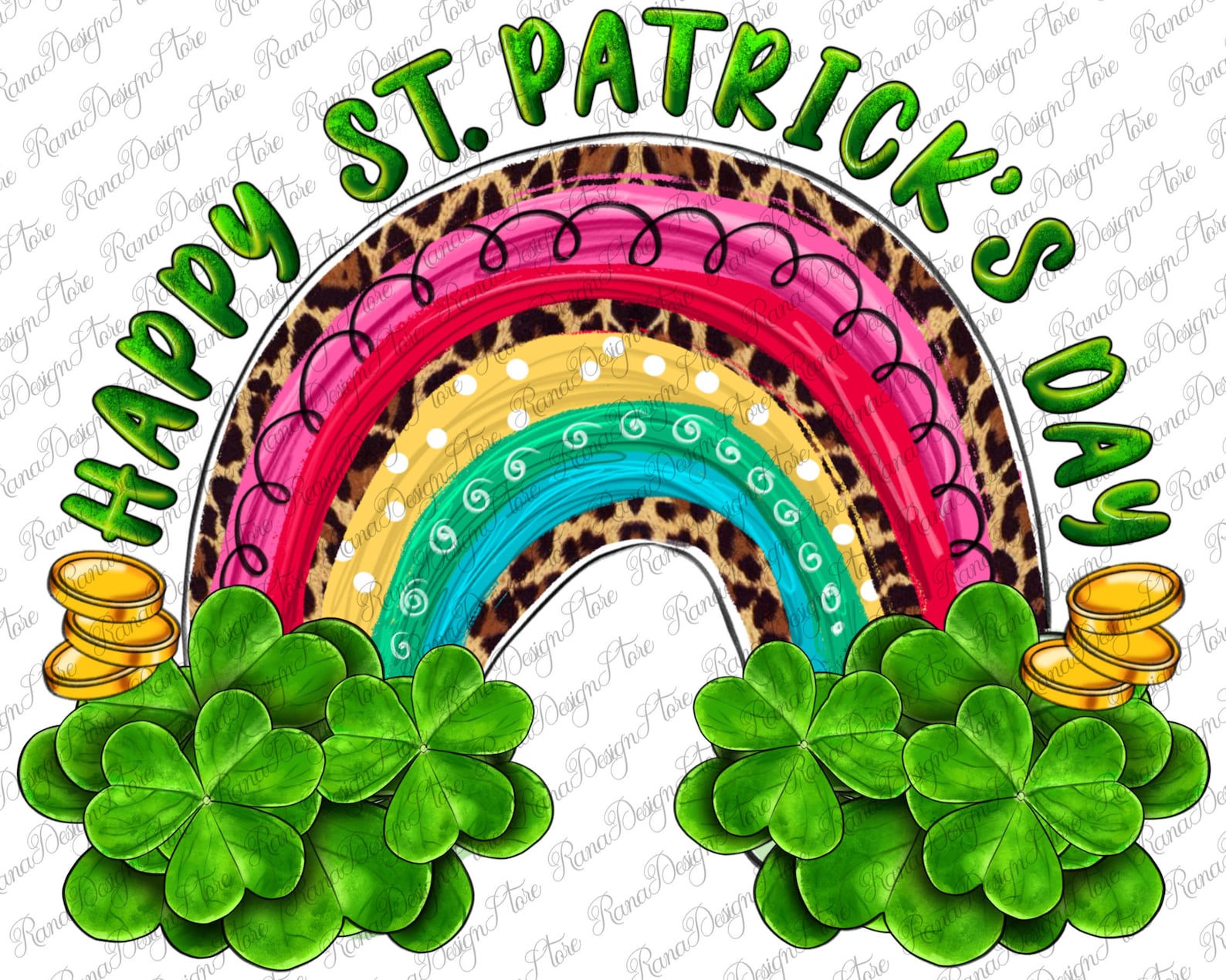Happy St. Patrick's Day Rainbow and Shamrock Png - Etsy
