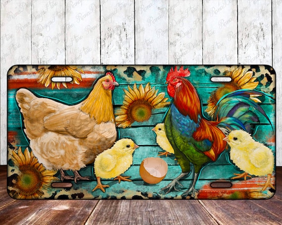 Chicken Rooster and Chicks With Leopard Licence Plate | Etsy