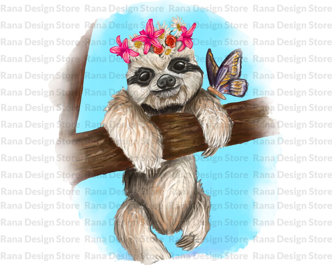 Baby Sloth PNG, Sloth PNG, Cute Sloth PNG, Floral Sloth Design, Floral ...