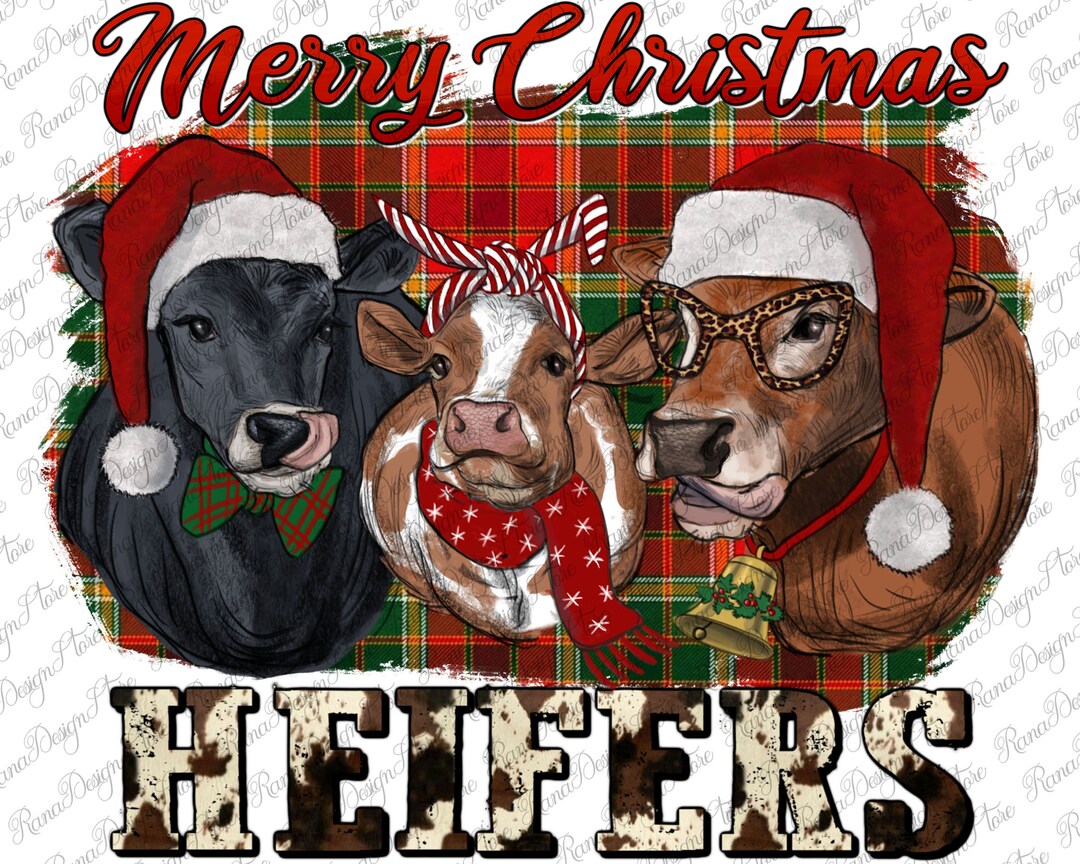 Merry Christmas Heifers Png Sublimation Design, Leopard Glasses, Black ...